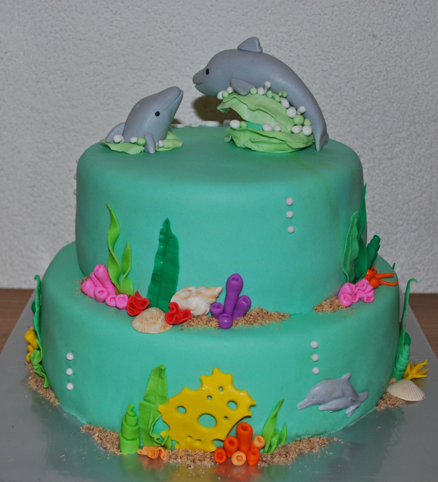 Tropical Dolphins Theme Cake - CakeCentral.com