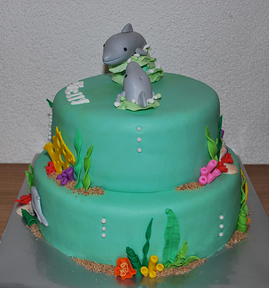 Tropical Dolphins Theme Cake - CakeCentral.com
