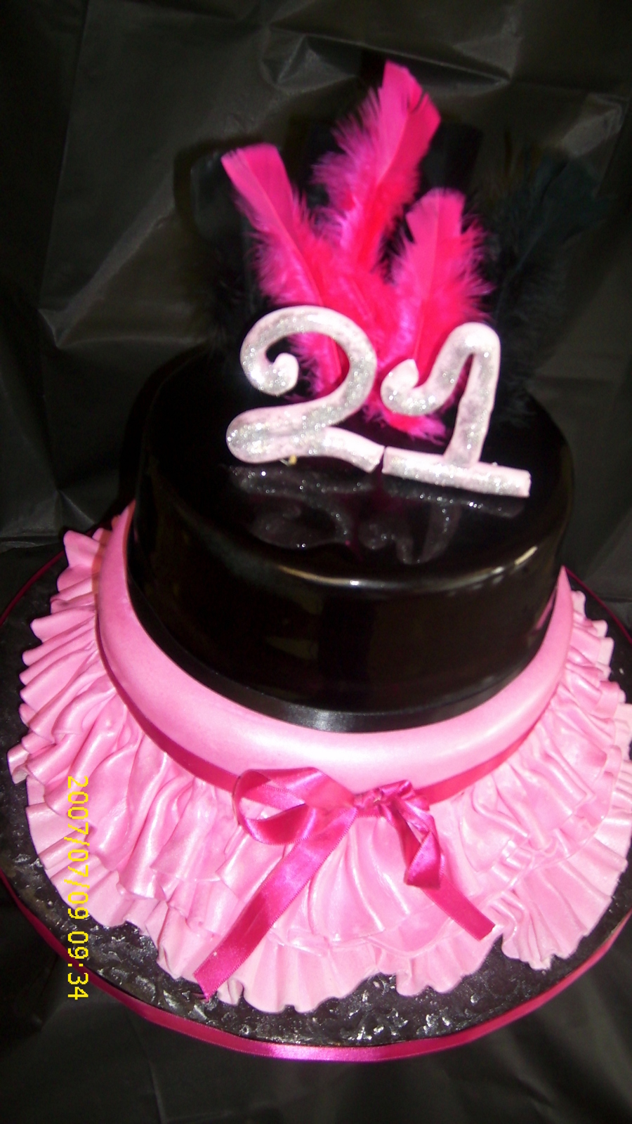 Pink And Black Frilly Cake - CakeCentral.com