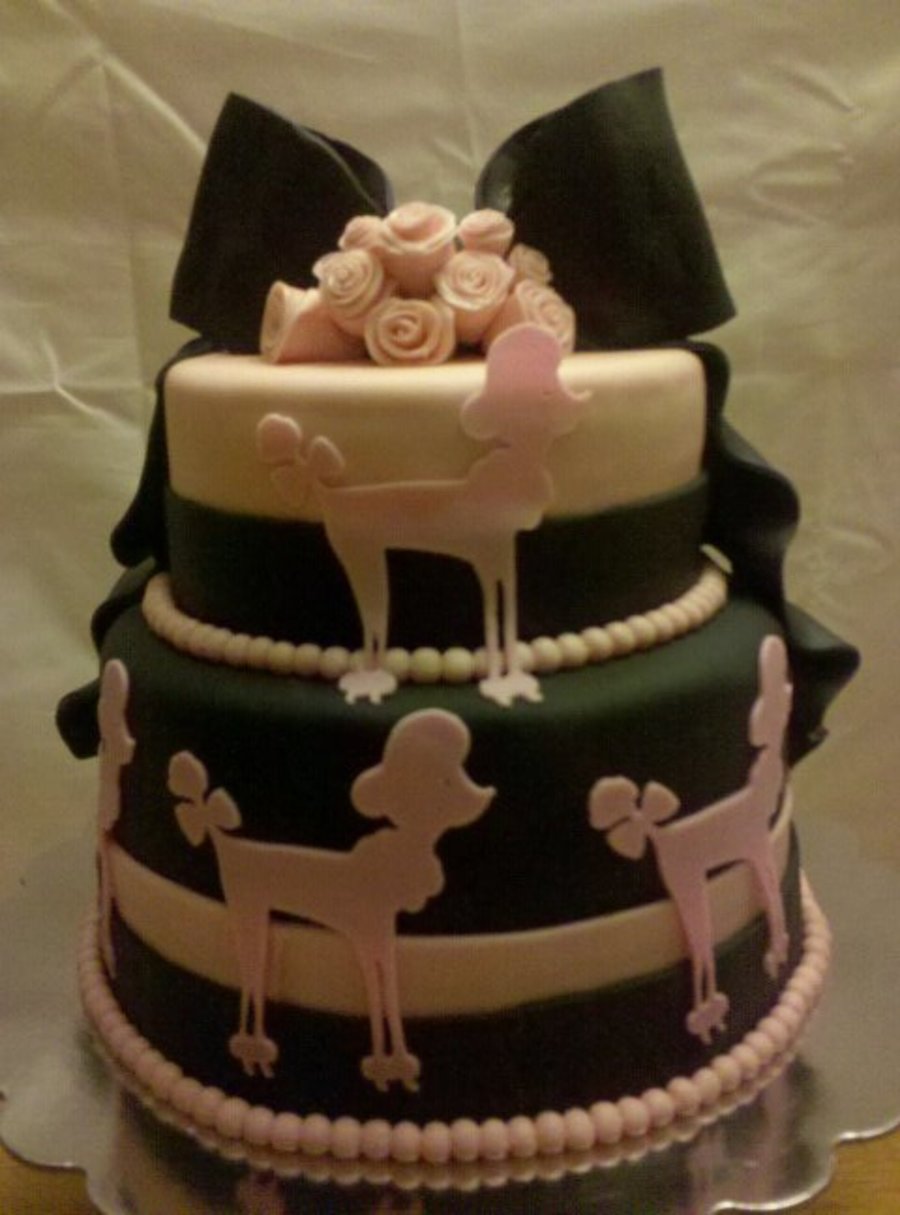 Pink And Black Poodle Cake With Bow - CakeCentral.com