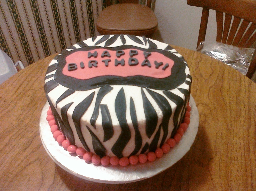 Zebra Print Birthday Cake - CakeCentral.com