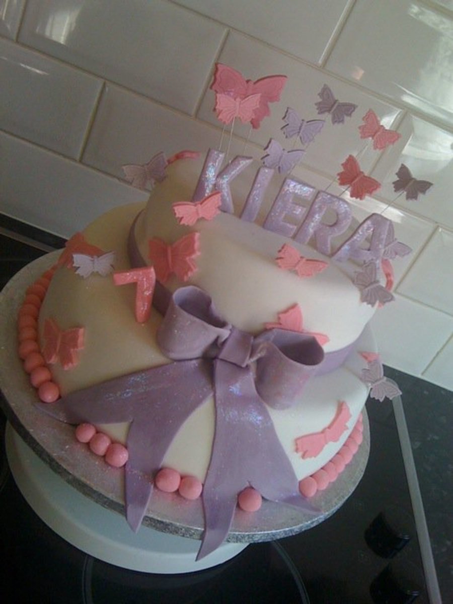 2 Tier Butterfly And Bow With Name - CakeCentral.com