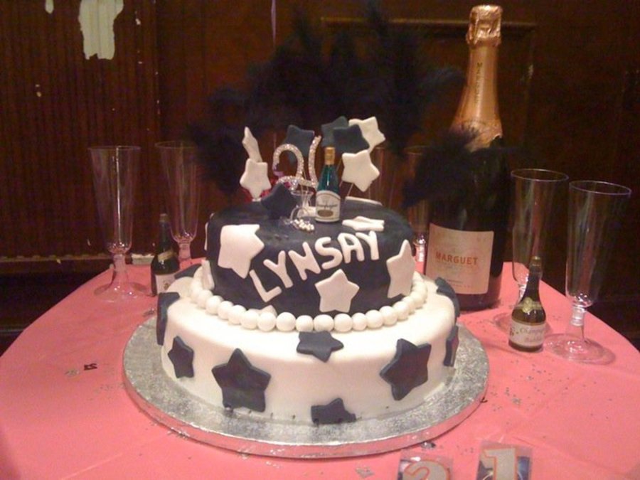 2 Tier Black And White Star Cake - CakeCentral.com
