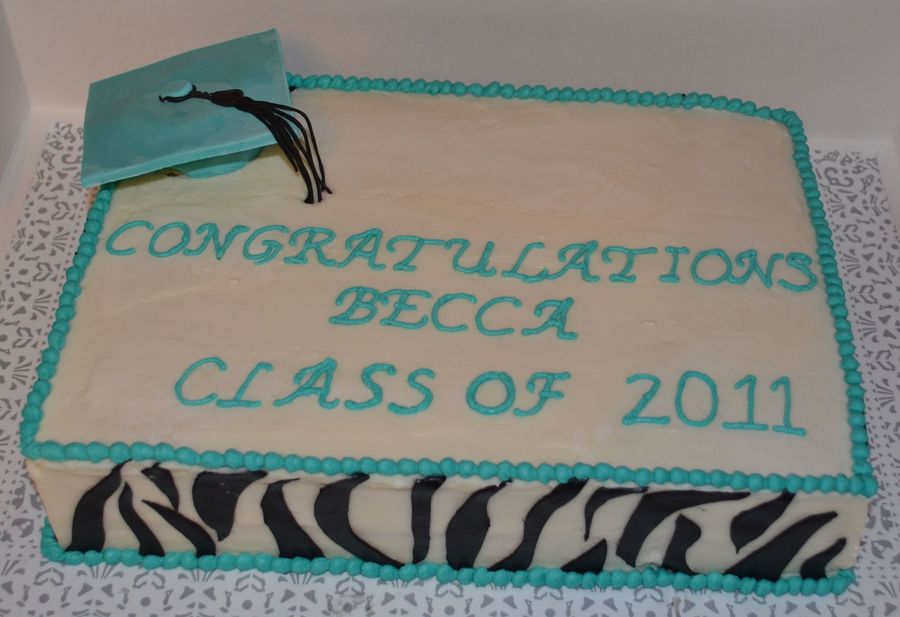 Teal Zebra Graduation Cake - CakeCentral.com
