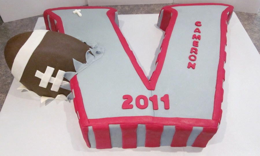 3-D Varsity Letter V And Football Graduation Cake - CakeCentral.com