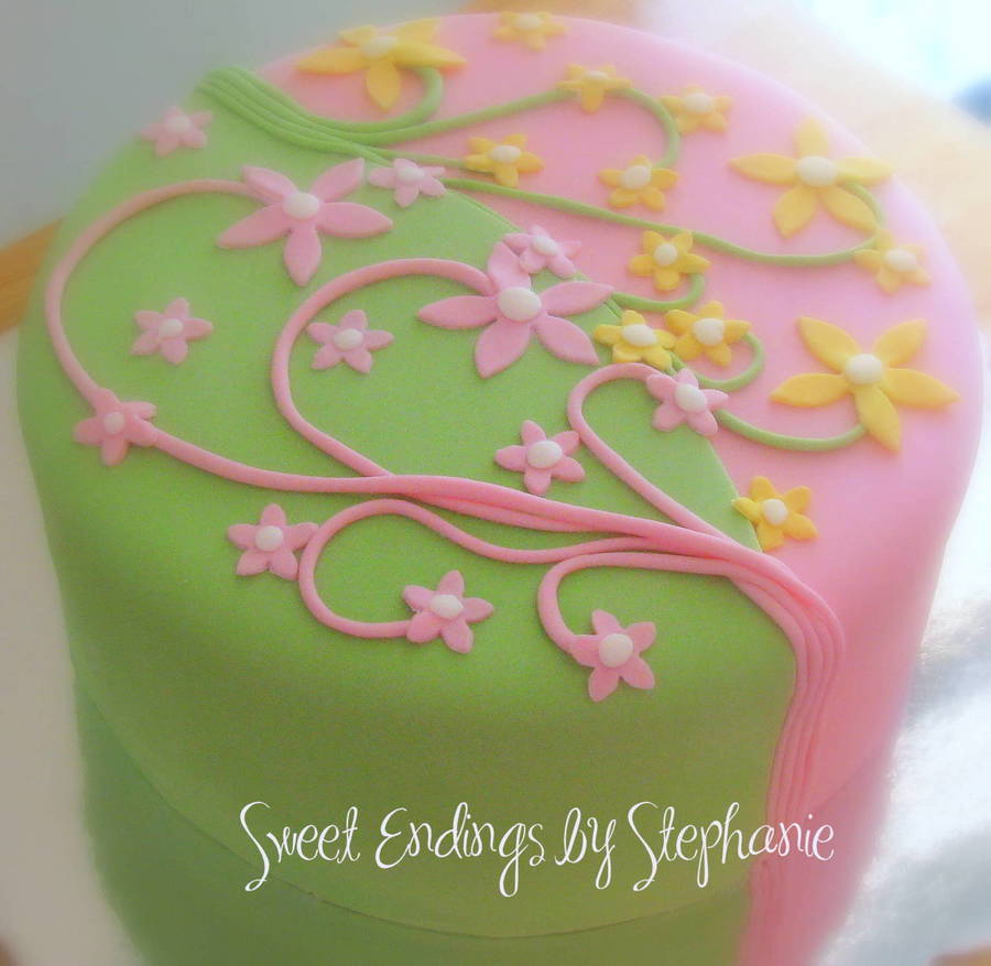 Pink And Green Floral Swirl Cake - CakeCentral.com