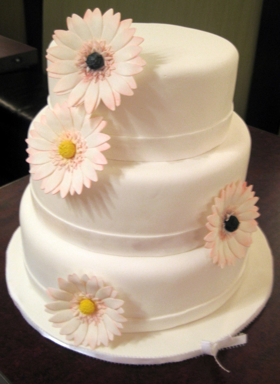 Pink Gerbera Wedding Cake - CakeCentral.com