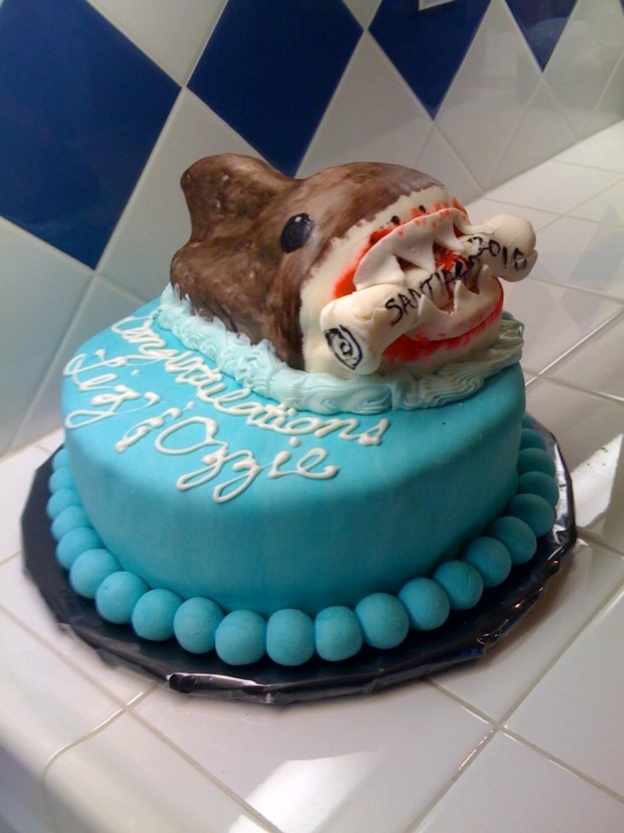 Sharks Mascot Graduation Cake - CakeCentral.com