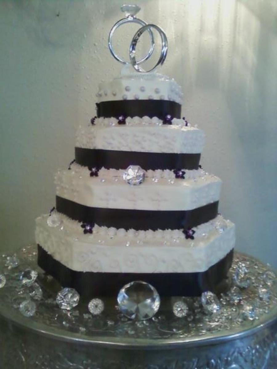 Hexagon Wedding Cake With Ribbon - CakeCentral.com