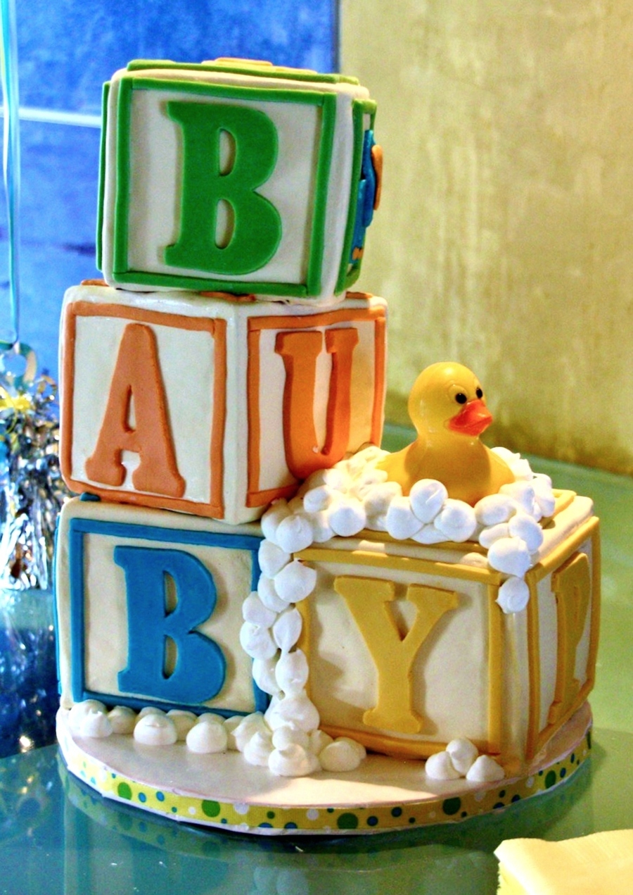 Rubber Ducky Baby Block Cake - CakeCentral.com