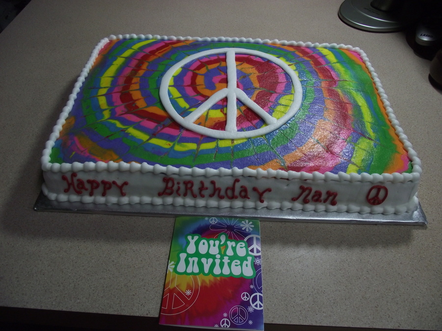 Tie Dye Cake With Peace Sign - CakeCentral.com