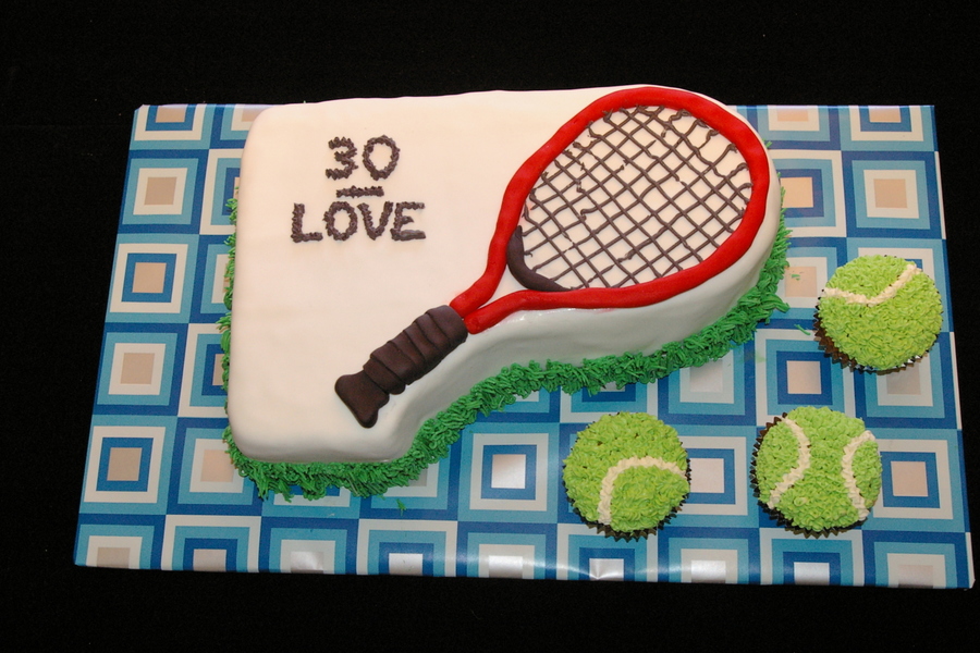 Tennis Themed Cake With Tennis Ball Cupcakes - CakeCentral.com
