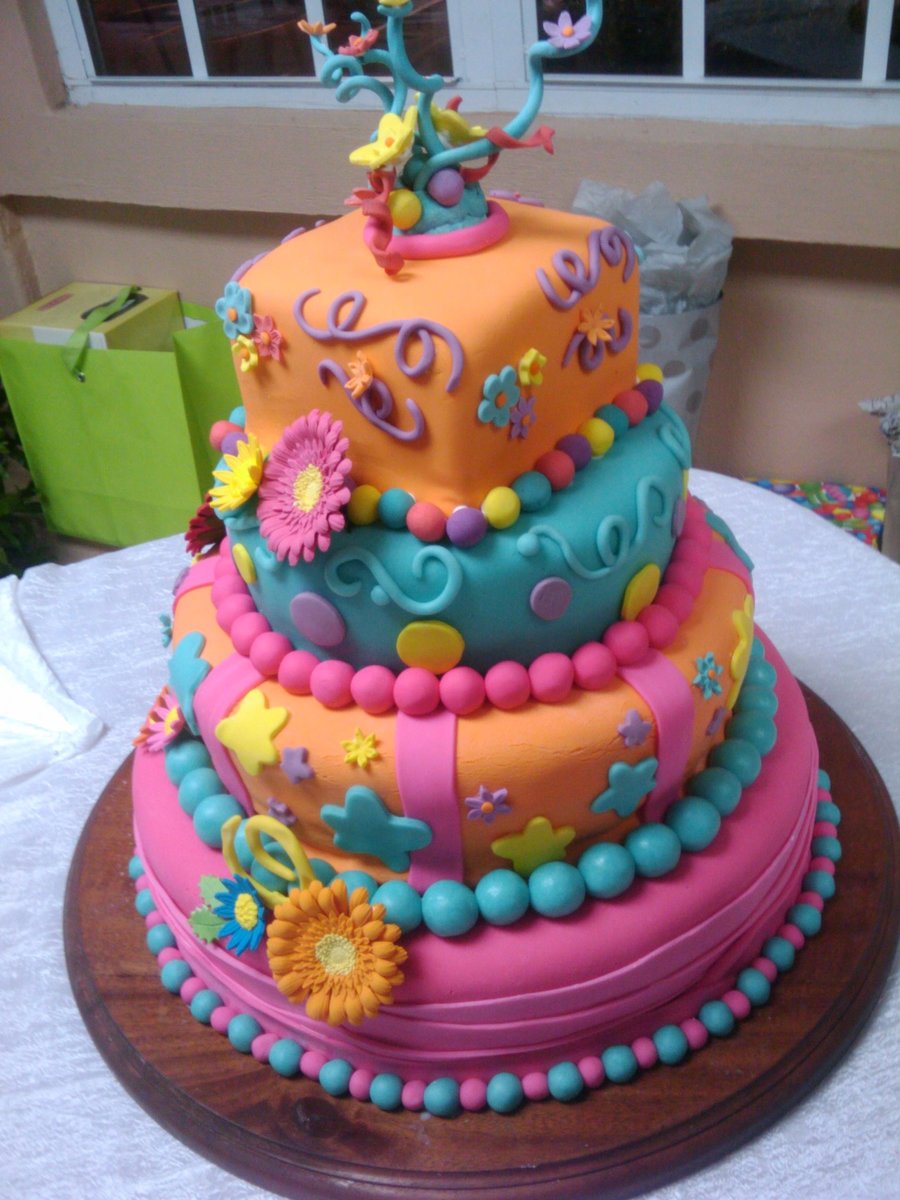 Whimsical Bridal Shower Flower Explosion Cake - CakeCentral.com