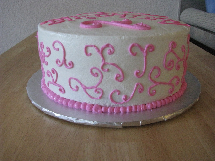 Pink Scroll Birthday Cake - CakeCentral.com