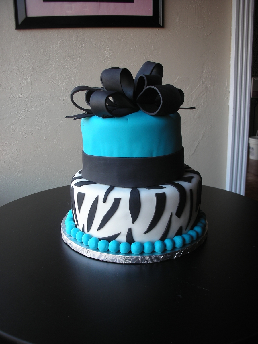 Black And Teal Zebra - CakeCentral.com