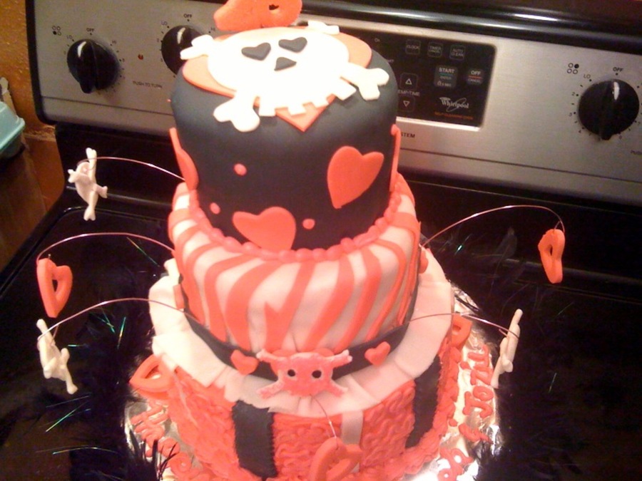 Pink/black Skull Cake - CakeCentral.com