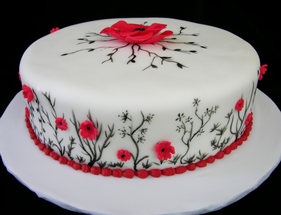 Red Flowers Birthday Cake - CakeCentral.com