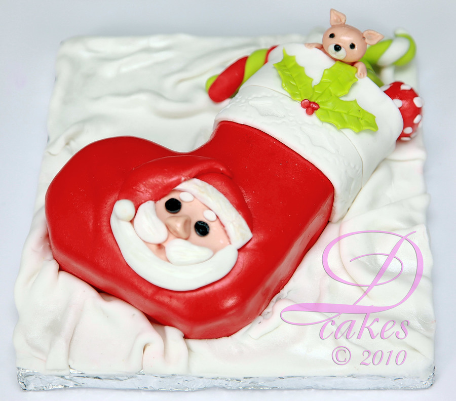 Stocking Christmas Santa Fondant Cake - CakeCentral.com