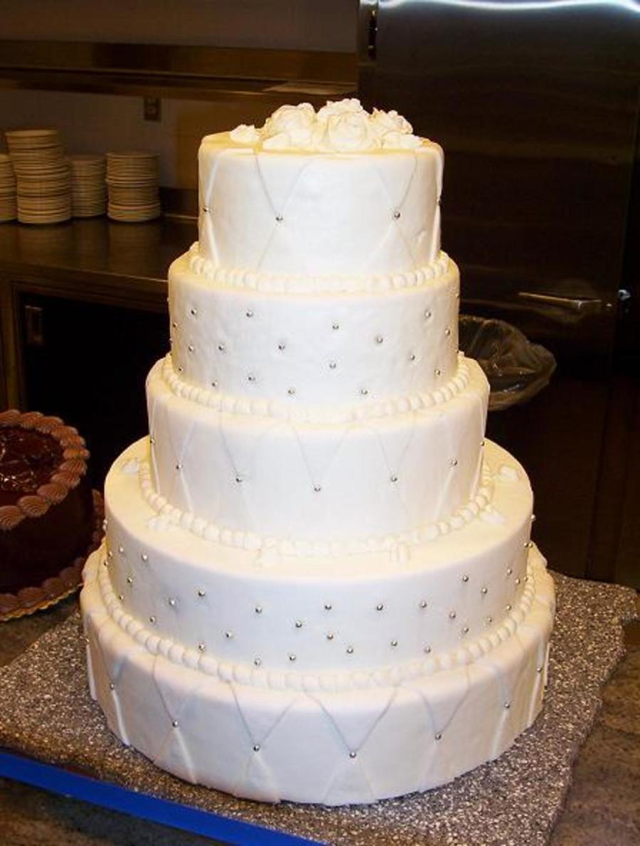 Round Fondant Wedding Cake With Silver Dragees - CakeCentral.com