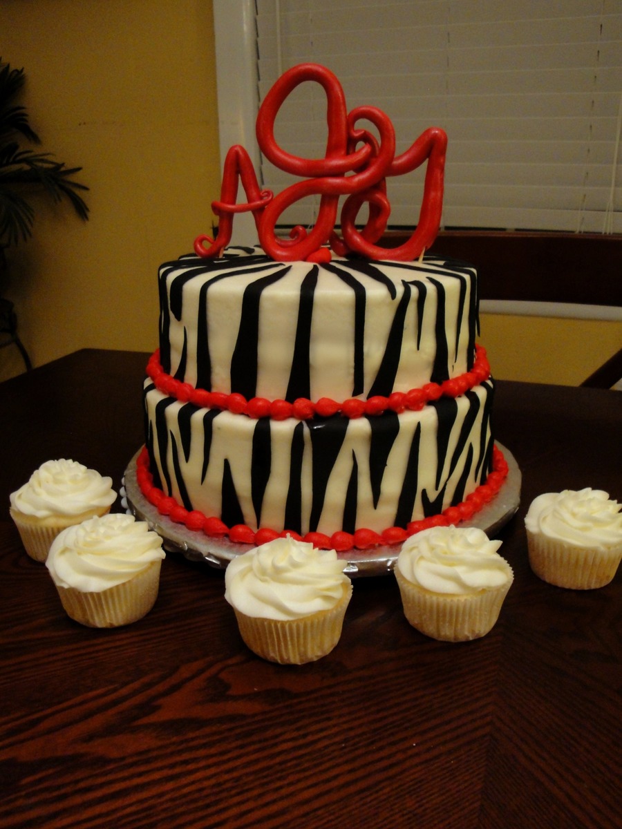 Zebra And Red Monogram Cake - CakeCentral.com
