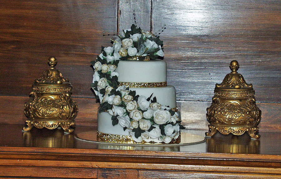 White And Gold Rose Cascade - CakeCentral.com