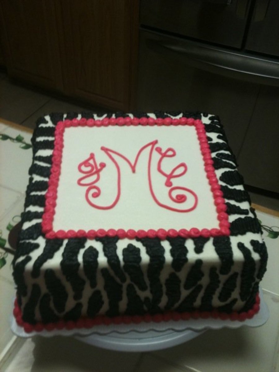 Zebra Monogram Baby Shower Cake - CakeCentral.com