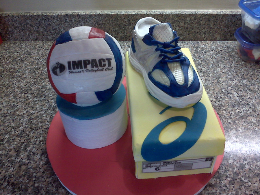 Asics Shoe & Shoebox Cake With Rkt Volleyball - CakeCentral.com