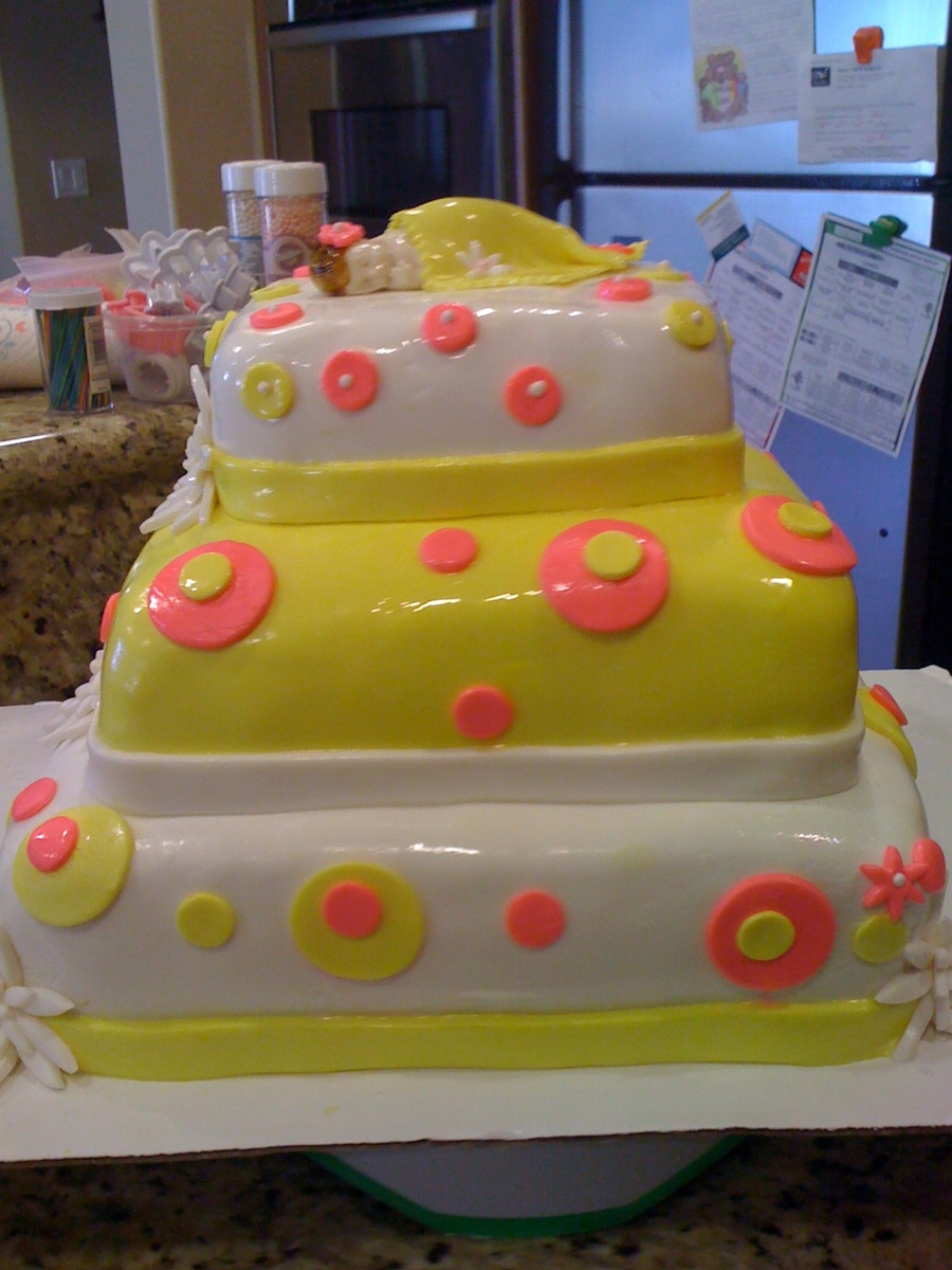 Baby Shower Cake Pink/yellow Dots - CakeCentral.com