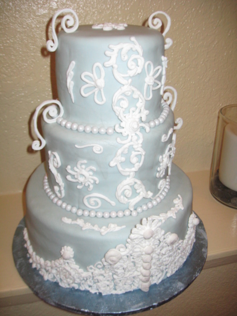 Light Blue With Royal Icing Decor - CakeCentral.com