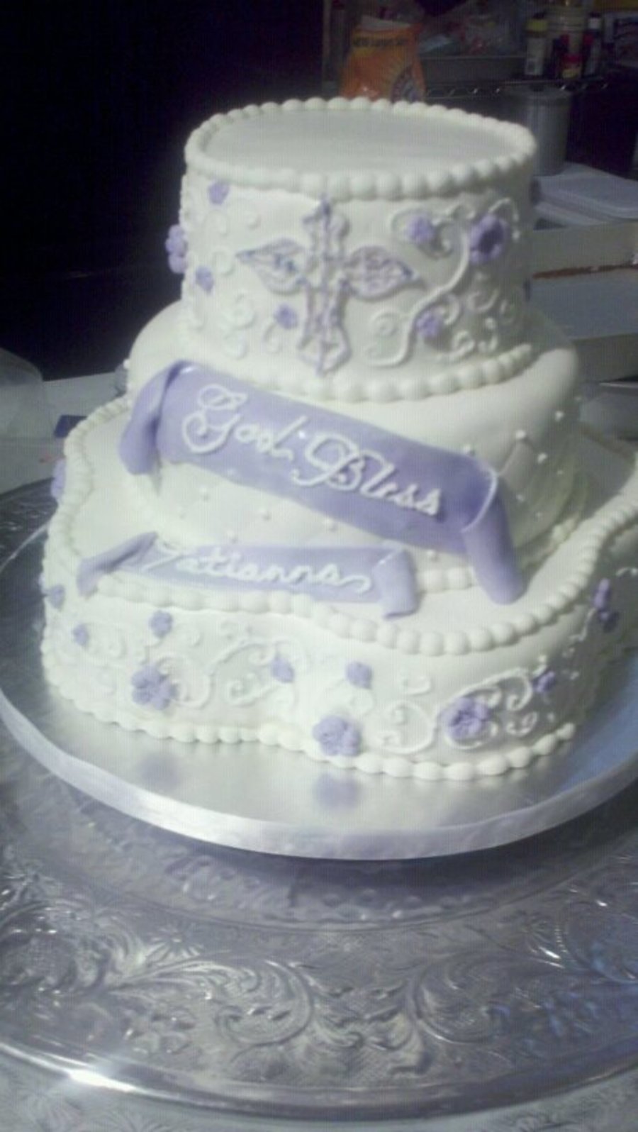 Lilac Baptism Cake - CakeCentral.com