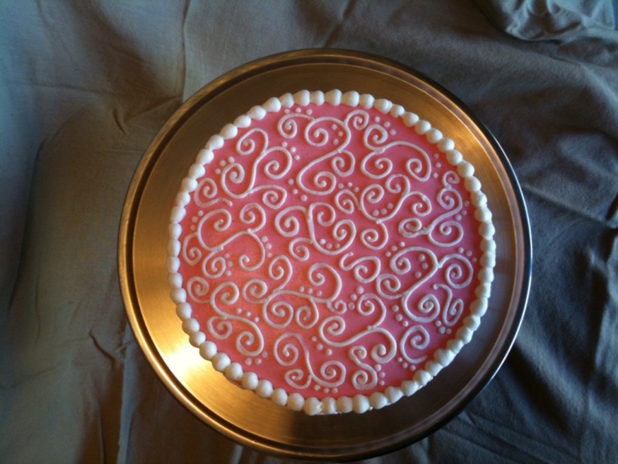Pink With White Scrolls - CakeCentral.com