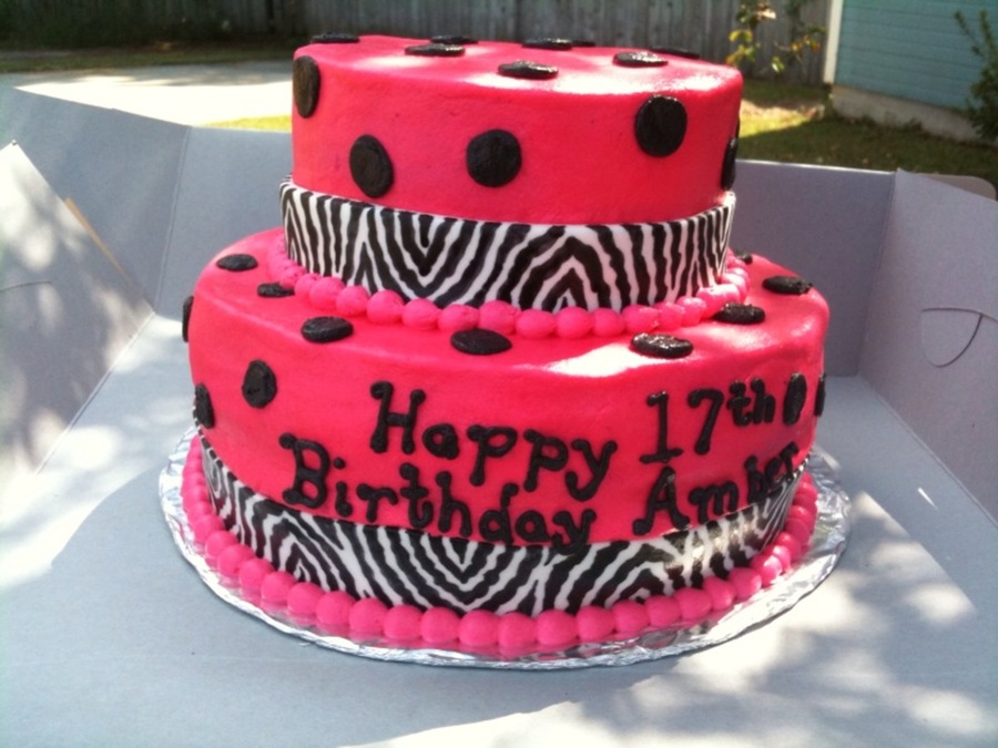 Hot Pink Zebra Polka Dot Cake - CakeCentral.com