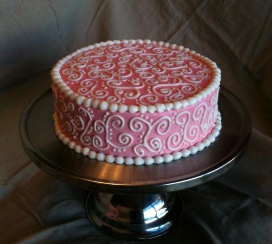 Pink With White Scrolls - CakeCentral.com