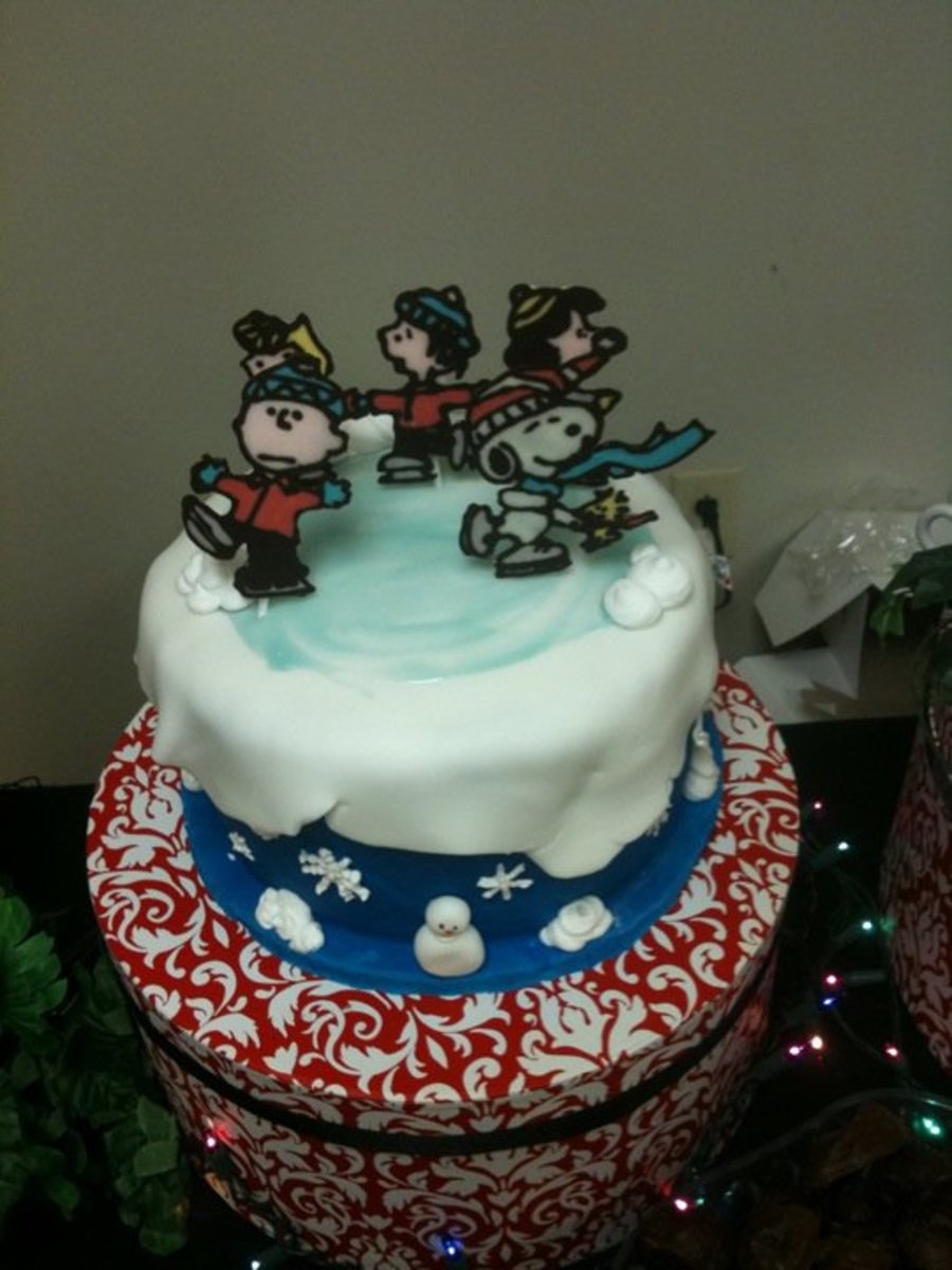 Peanuts Gang Ice Skating Snowscape Cake - CakeCentral.com