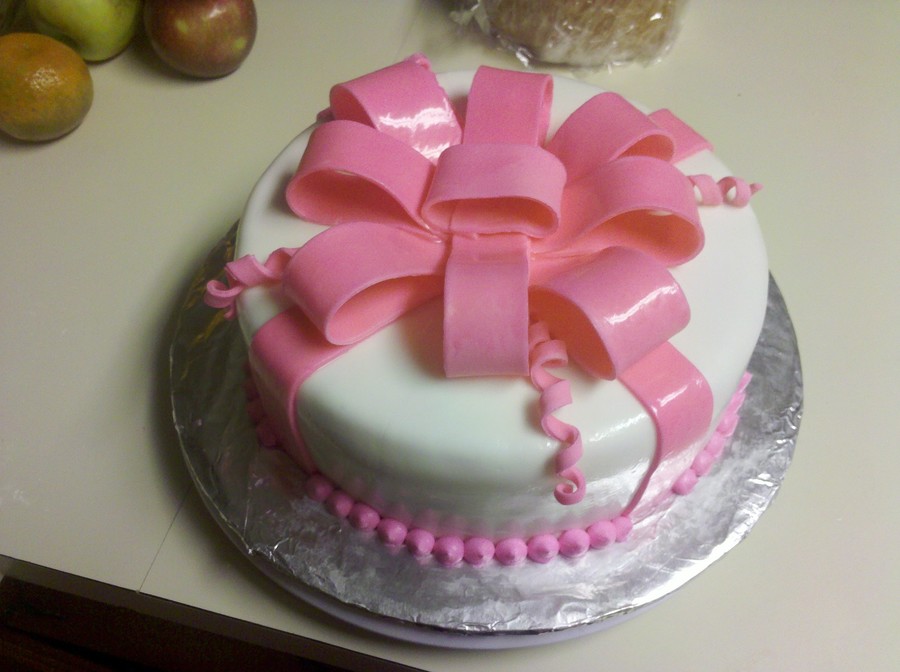 Pink Bow Fondant Cake - CakeCentral.com