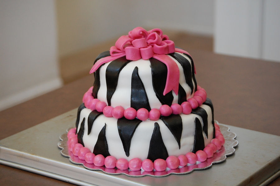 Zebra Print Cake With Pink Borders - CakeCentral.com