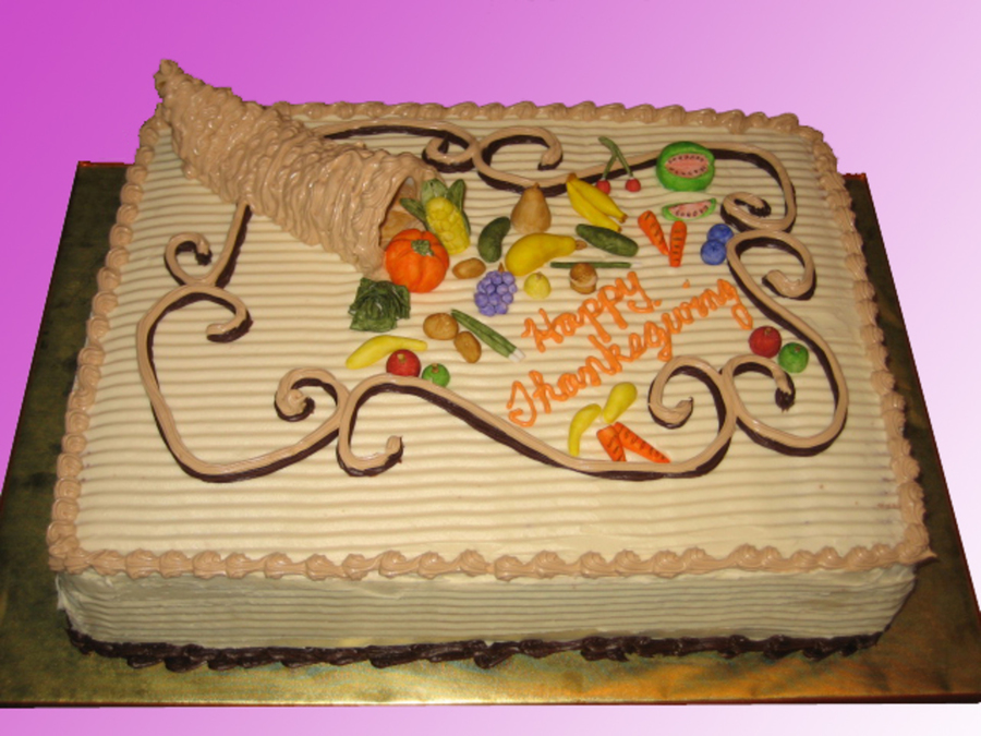 Thanksgiving Cornucopia Sheet Cake - CakeCentral.com