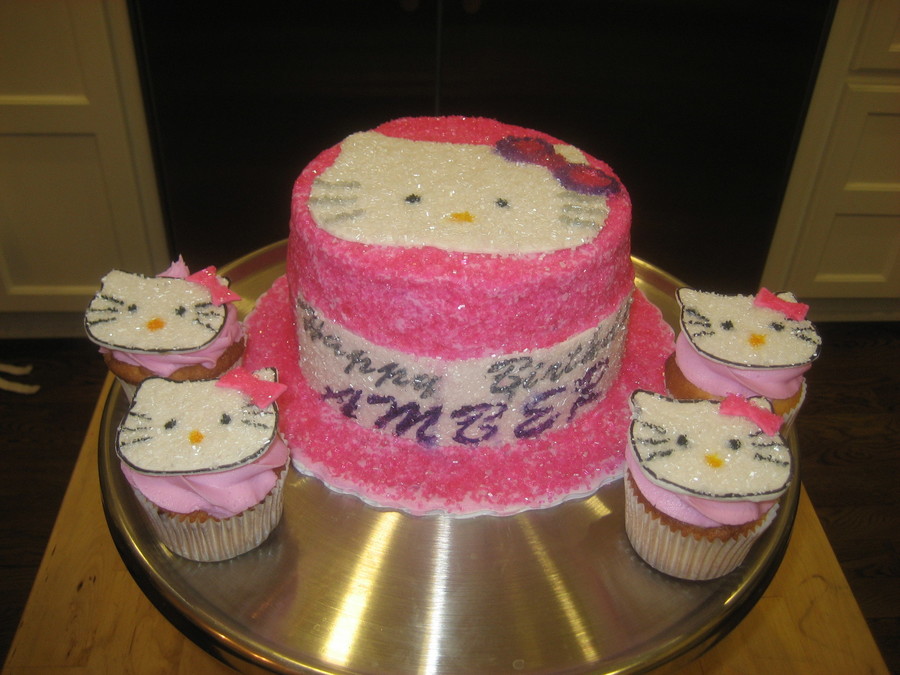 Bling'd Out Hello Kitty Cake And Cupcakes - CakeCentral.com