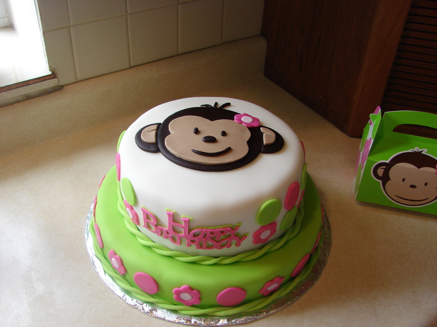 Pink Mod Monkey Birthday Cake - CakeCentral.com