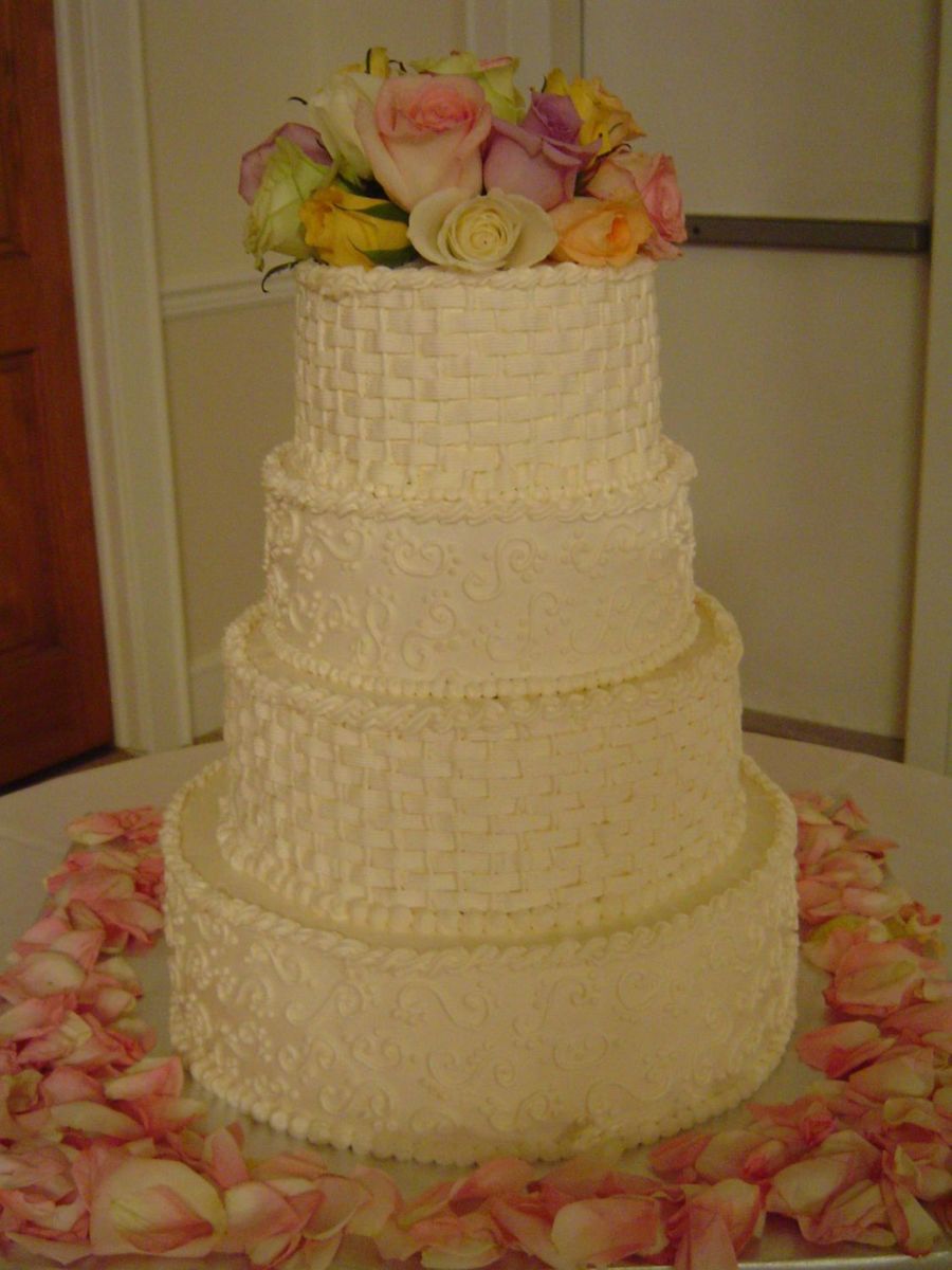 Basketweave And Scrollwork Wedding Cake - CakeCentral.com