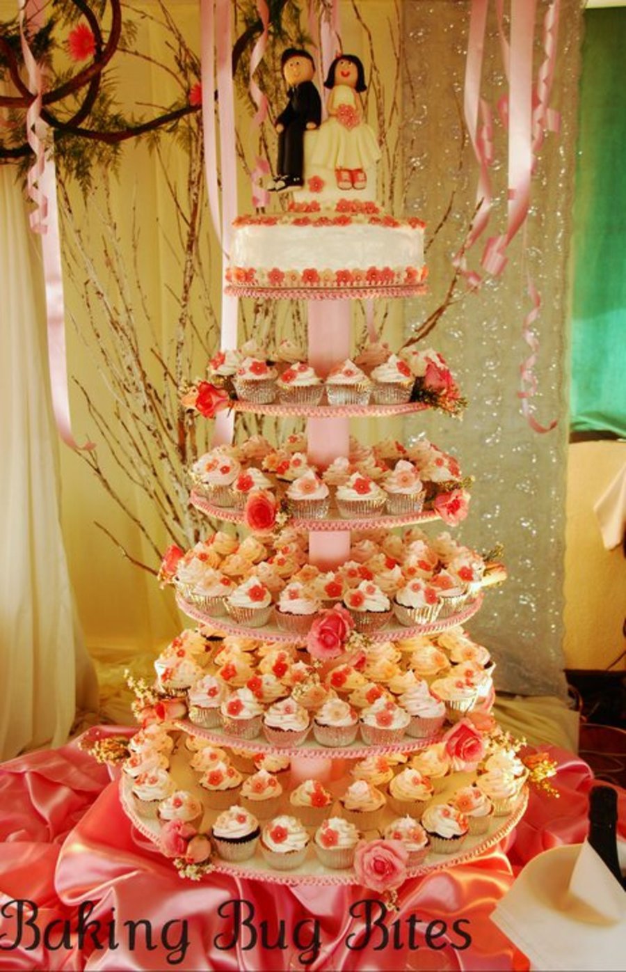 Pink And White Wedding Cake & Cupcakes Tower - CakeCentral.com