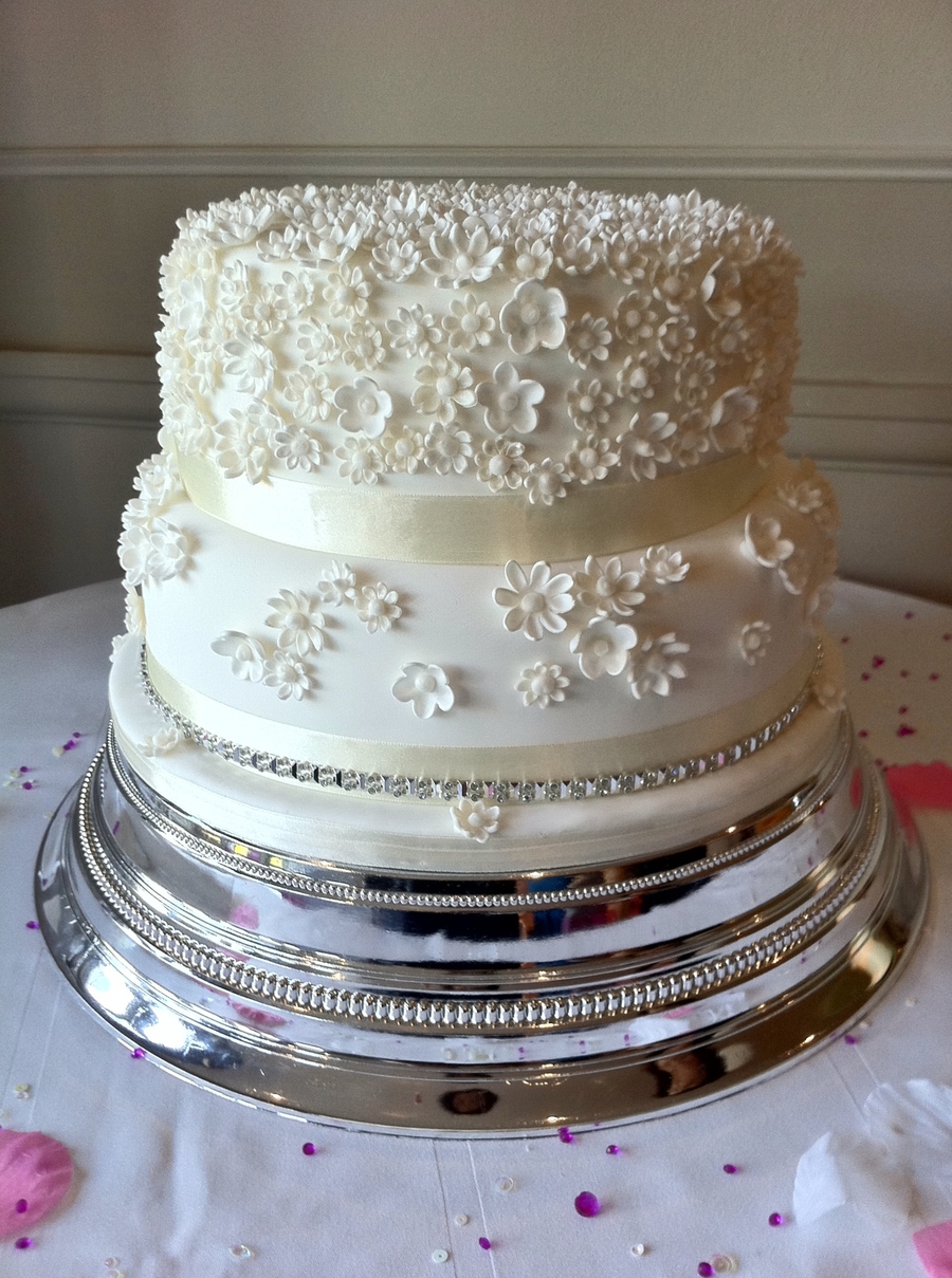 Two Tier White Wedding Cake - CakeCentral.com