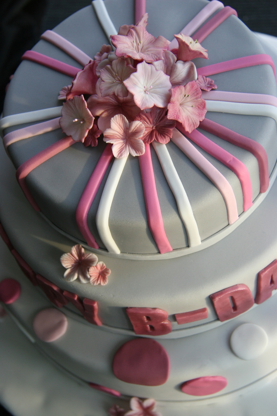 Pink And Grey Birthday Cake - CakeCentral.com