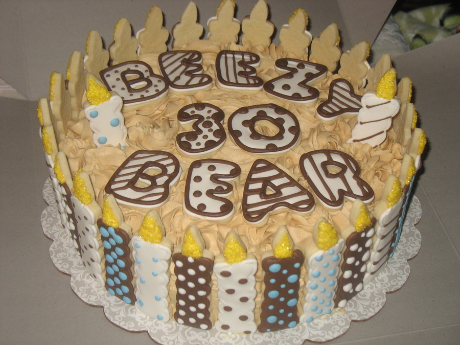 30Th Birthday Cake With 30 Candle Cookies - CakeCentral.com