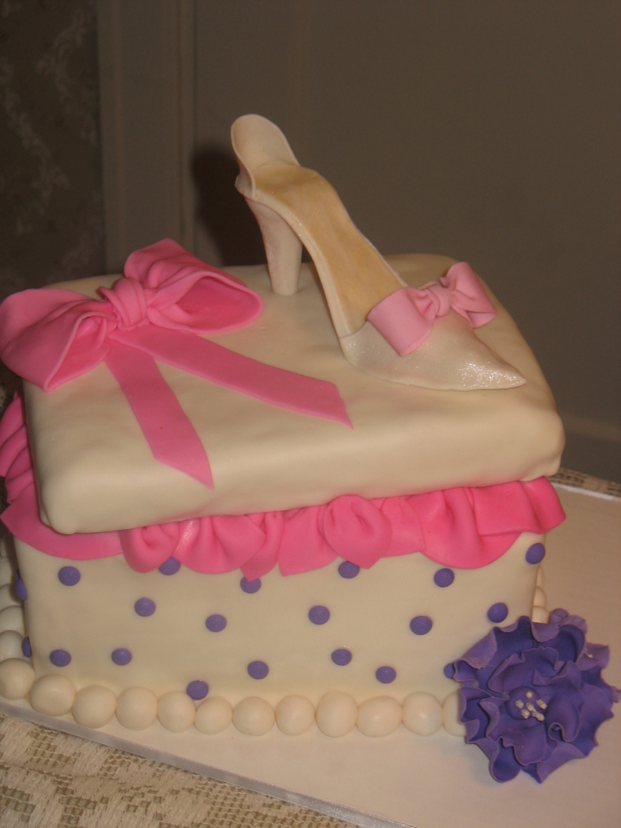 Pink And White Shoe Cake With Purple Accents - CakeCentral.com