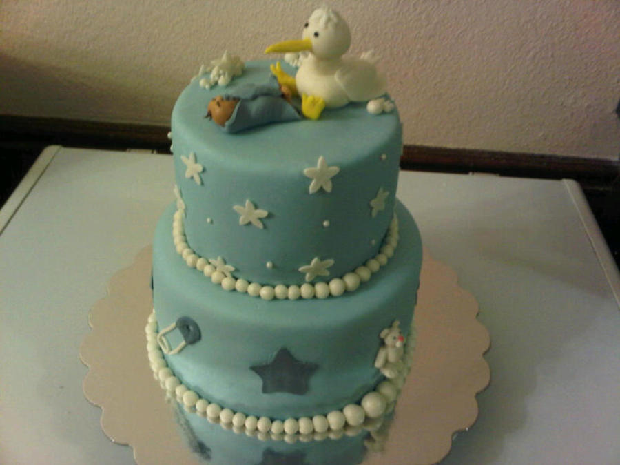Blue Stork And Baby Babyshower Cake - CakeCentral.com