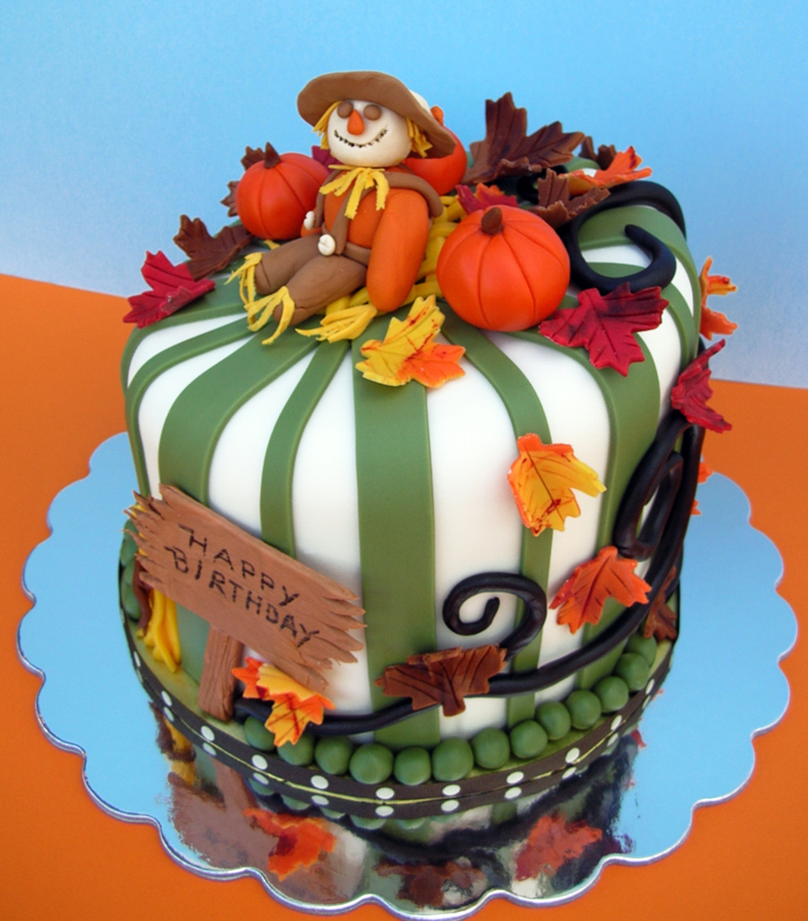 Scarecrow And Fall Theme Birthday Cake - CakeCentral.com