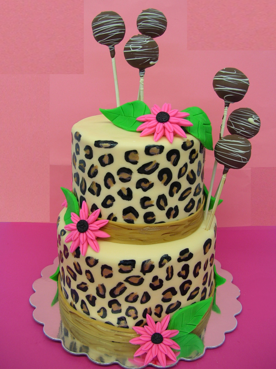 Hand-Painted Leopard Print Cake With Lolli-Cakes - CakeCentral.com
