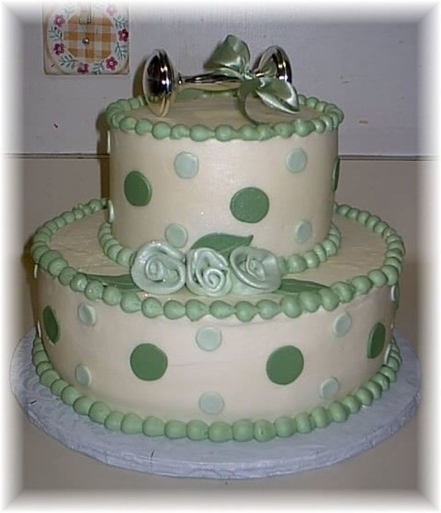 Sage Poka Dot Baby Shower Cake - CakeCentral.com