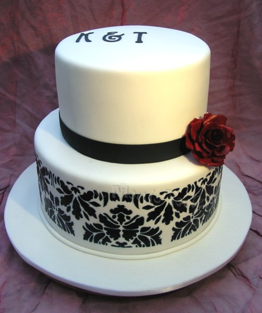 Damask Cake With Rose - CakeCentral.com